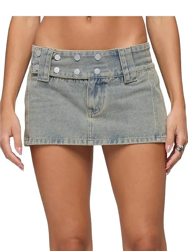 EDIKTED Lolah Snap Waist Denim Mini Skort - Blue-washed