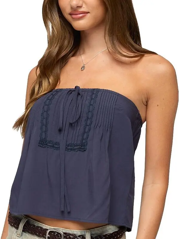 EDIKTED Joycee Tie Front Strapless Top - Navy