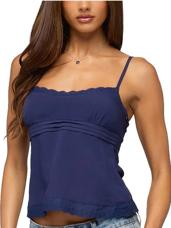 EDIKTED Michal Eyelet Babydoll Tank Top - Navy