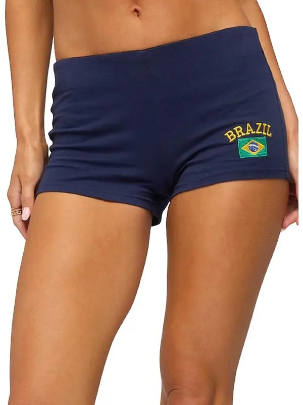 EDIKTED Low Rise Micro Shorts With Brazil Flag Detail - Navy