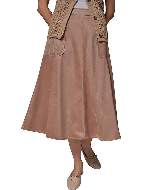 DONNA KARAN WEEKEND Faux Suede Midi Skirt - Camel