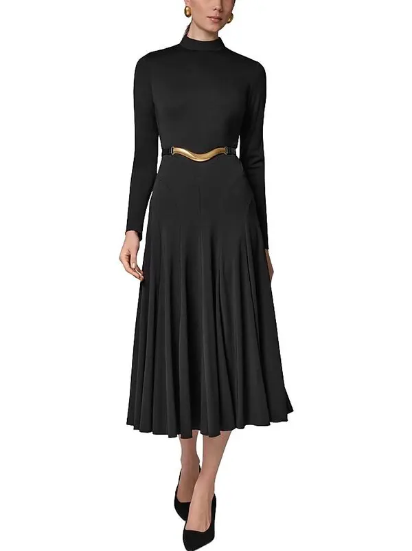Donna Karan New York Mock Neck Pleated Maxi Dress - Black