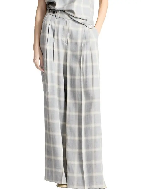 SAINT ART Kingsley Pleated Wide Leg Pants - Grey/white
