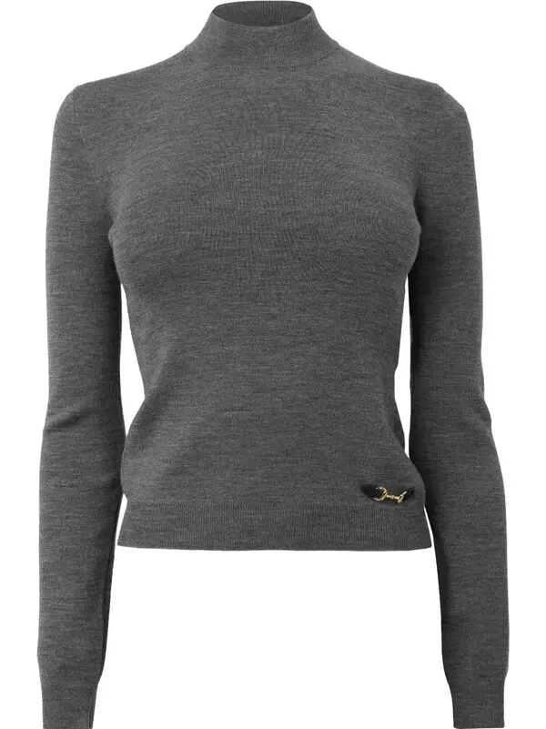 Gucci Mockneck Fitted Knit Sweater With Horsebit Detail - Grey