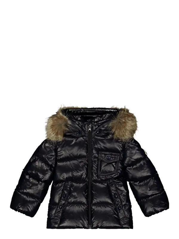 Moncler Hooded Down Jacket With Faux Fur Trim - Black