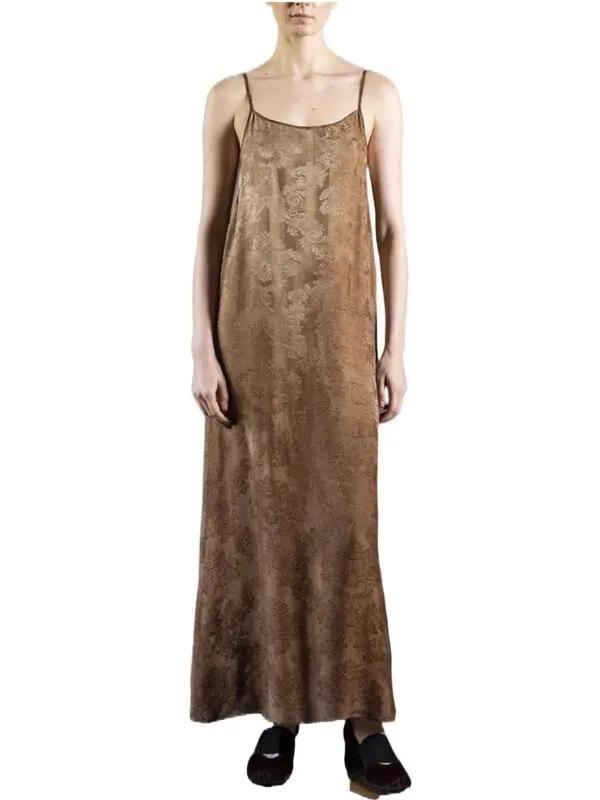 UMA WANG Thinstrap Jacquard Maxi Dress - Brown