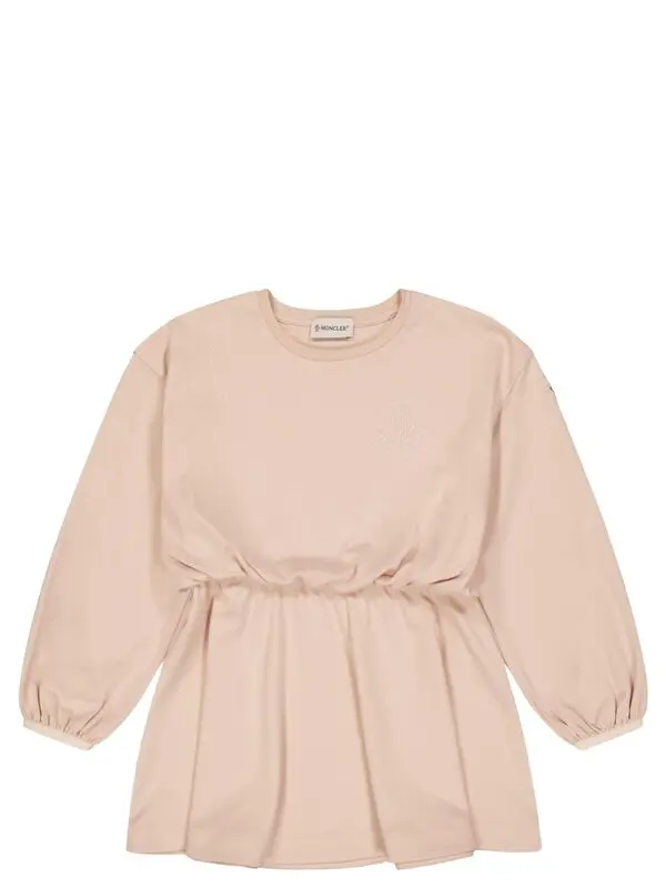 Moncler Crewneck Long Sleeve Dress With Gathered Waist And Balloon Sleeves - Nude
