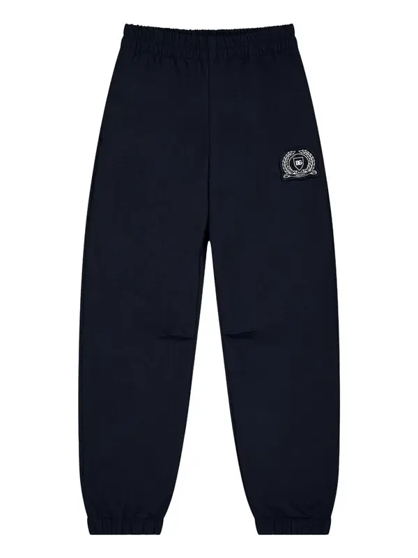 Dolce & Gabbana Navy Jogger Pants With Crest Embroidery - Black