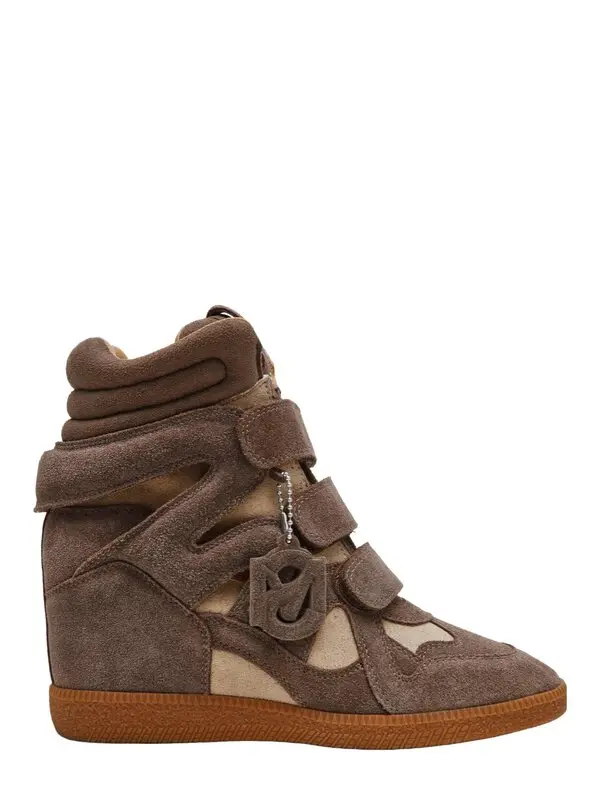 Steve Madden Suede Mix Panel Wedge High Top Shoes With Charm Ornament - Brown