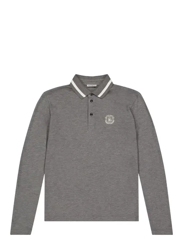Dolce & Gabbana Long-sleeve Polo Shirt With Crest Embroidery - Grey
