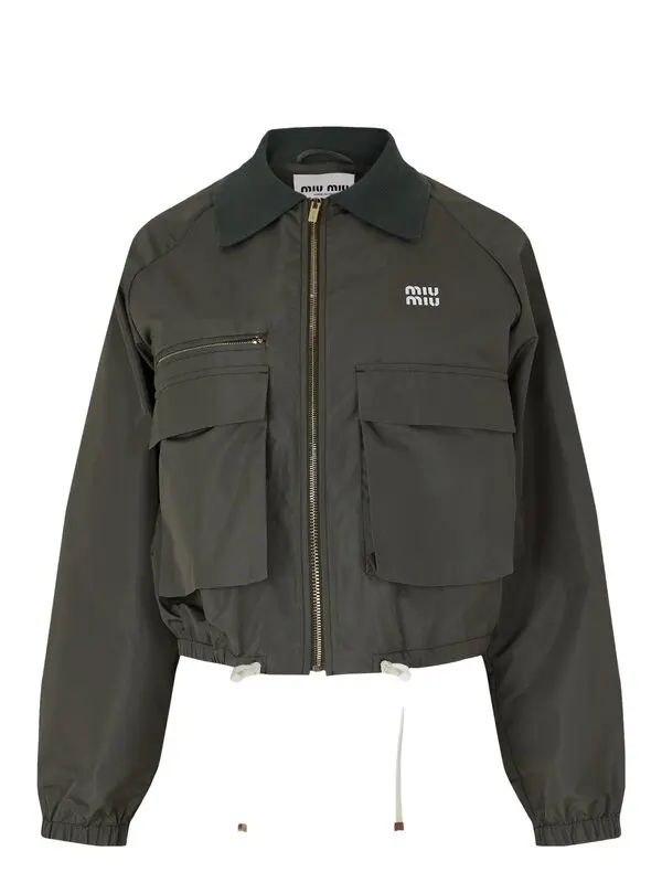 Miu Miu Cropped Cargo Jacket With Contrast Collar - Black