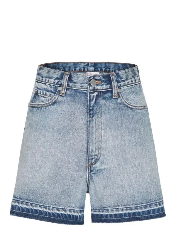 Red Valentino Mid-rise Light-wash Denim Shorts With Frayed Hem - Gray