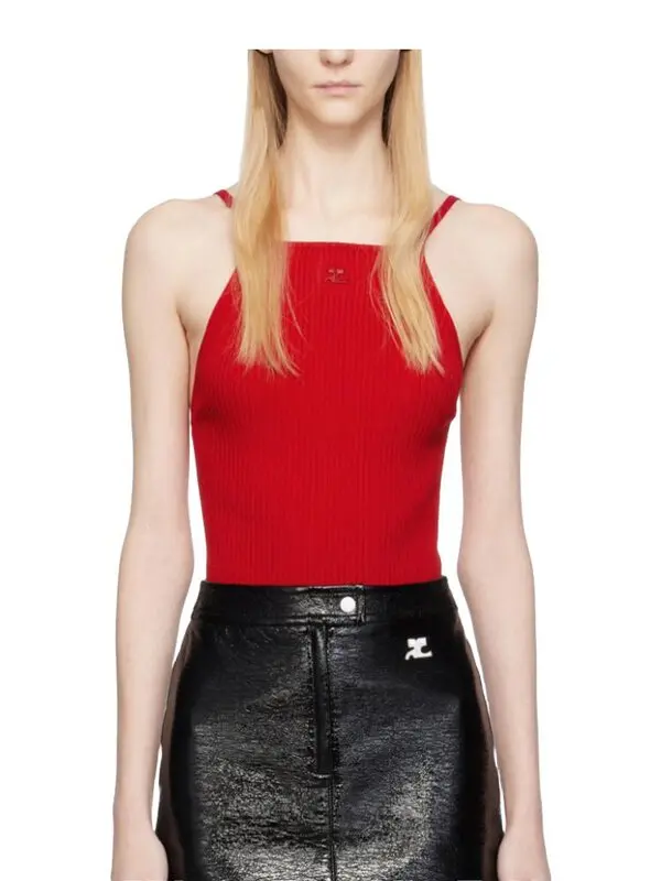 COURREGES Ribbed Logo-embroidered Vest - Nude