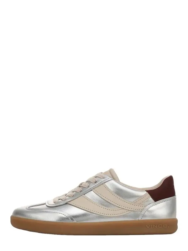 Vince Oasis Metallic Leather Lace-up Sneakers - Silver/flax