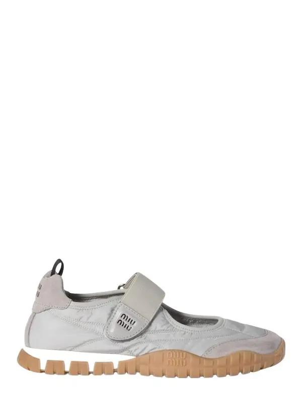 Miu Miu Ballerina Technical Fabric And Suede Flats - Cloudy Gray
