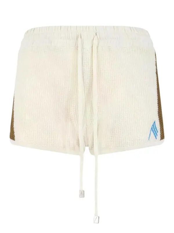 Attico Monogram Embroidered Striped Shorts - Neutrals