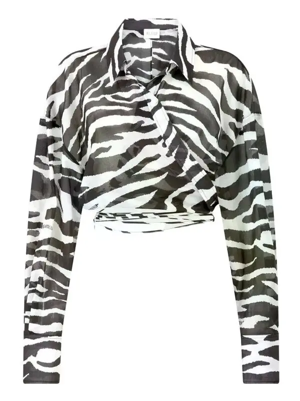 Attico Zebra Print Wrap-around Blouse - Black