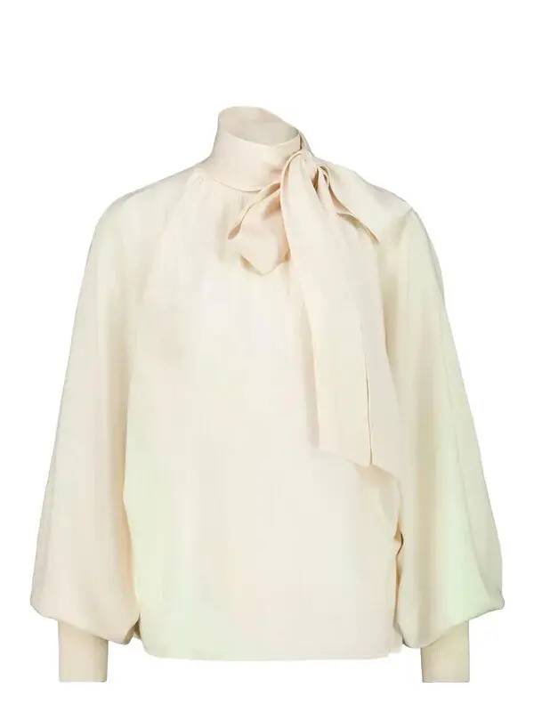 Zimmermann Tie Neck Balloon Sleeve Sweater - Neutrals