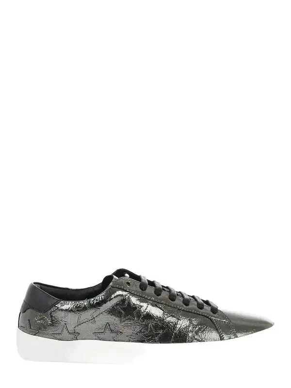 Saint Laurent Court Star-patch Crackle-effect Sneakers - Grey