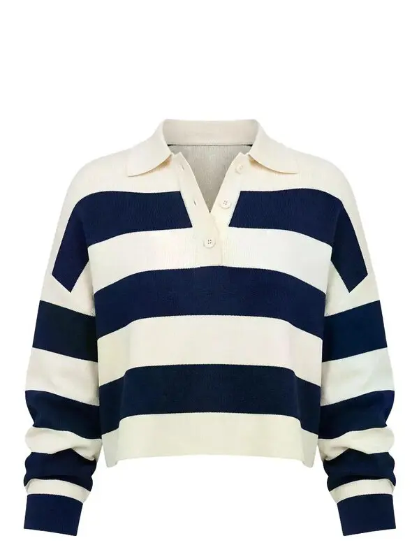 SEROYA Ryla Striped Polo-collar Sweater - Neutrals