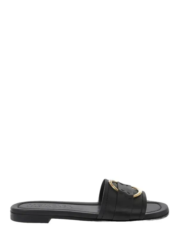Moncler Leather Logo Ring Flat Sandals - Black