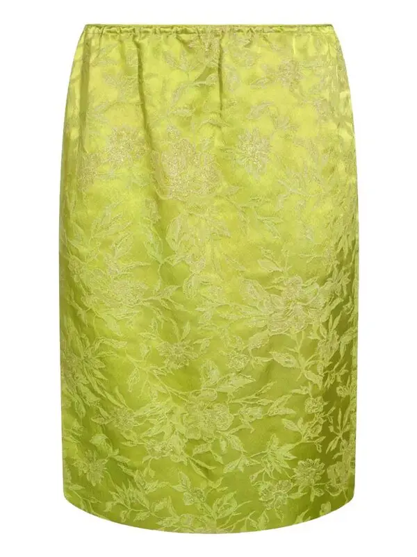 Saint Laurent Floral Jacquard Side-slit Midi Skirt - Green