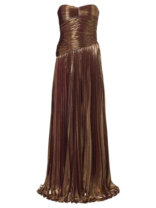 Retrofete Sabba Plissé Lamé Gown - Gold