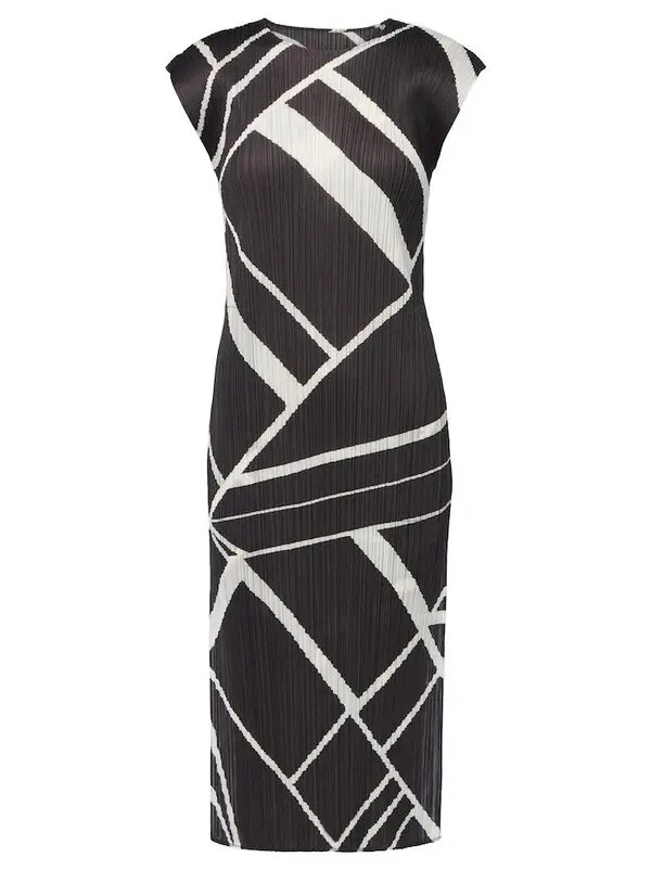 Issey Miyake Fold Line Pleated Midi Dress - Grey