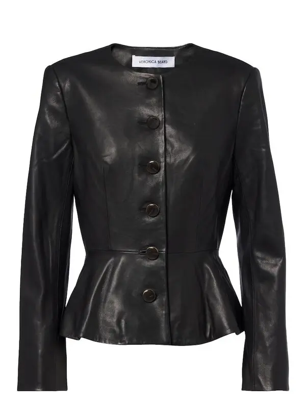 Veronica Beard Quinn Peplum Leather Jacket - Black