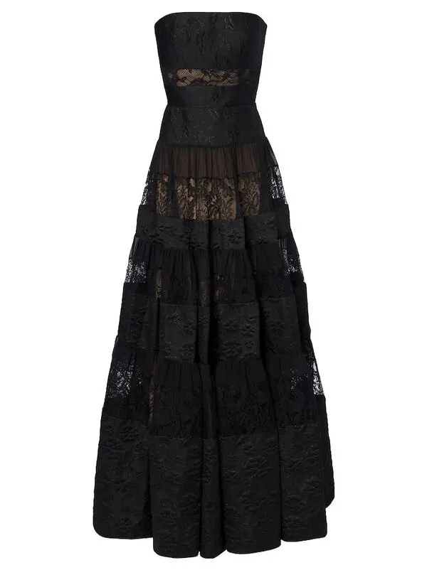 Elie Saab Lace-trimmed Floral Jacquard Gown - Black