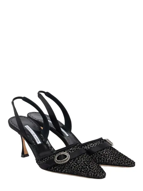 Manolo Blahnik Embellished Pointed Toe Slingback Pumps - Black