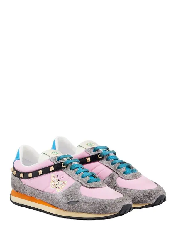 Valentino Garavani Rockstud Embroidered Suede-trimmed Sneakers - Multicoloured