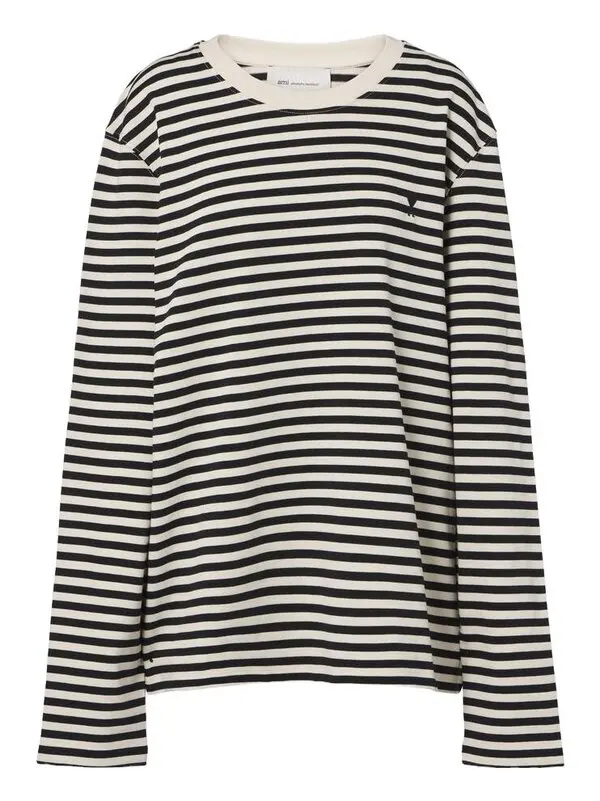 AMI Paris De Coeur Striped Cotton T-shirt - Black
