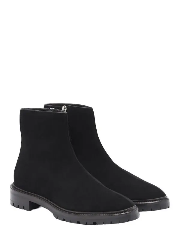 THE ROW Suede Moto Ankle Boots - Black