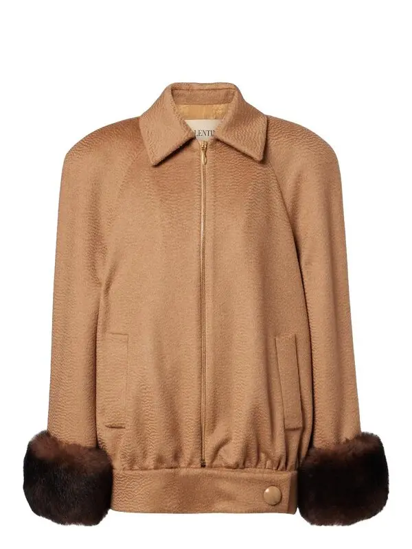 Valentino Garavani Camel Hair Blouson Jacket With Fur Trim - Beige