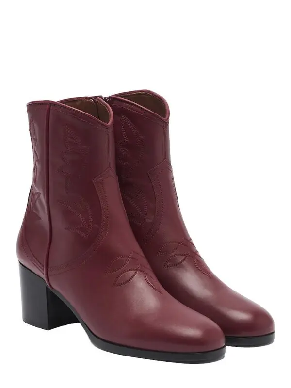 Valentino Garavani Embroidered Leather Vlogo Boots - Burgundy