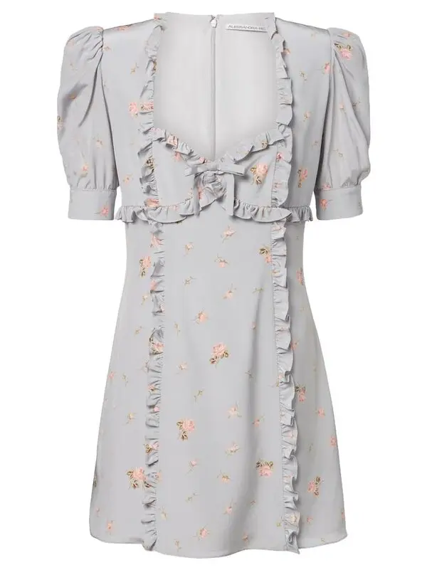 Alessandra Rich Floral Silk Crêpe De Chine Minidress - Grey