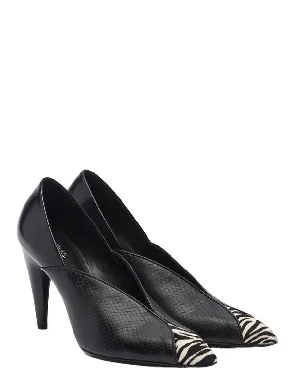 Isabel Marant Étoile Luza Snake-effect Leather Pumps With Calf Hair Trim - Black