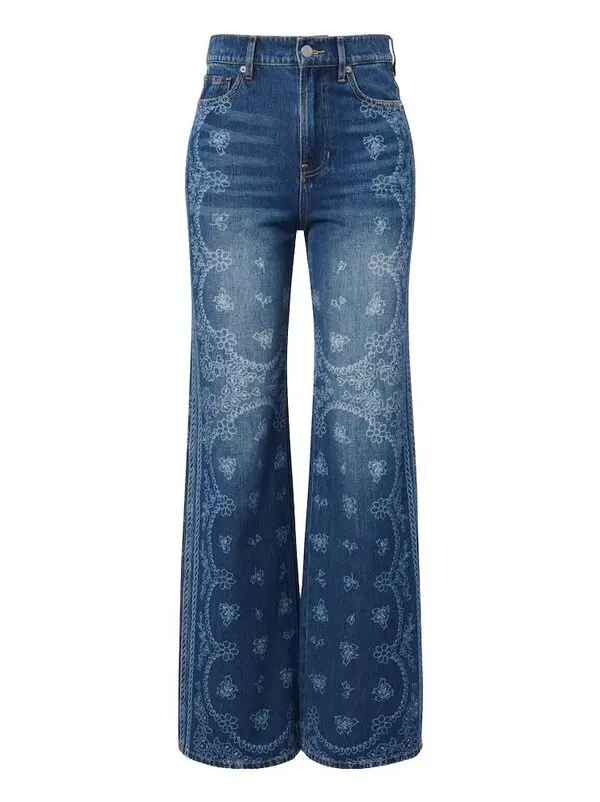 Veronica Beard Printed Wide-leg Jeans - Blue
