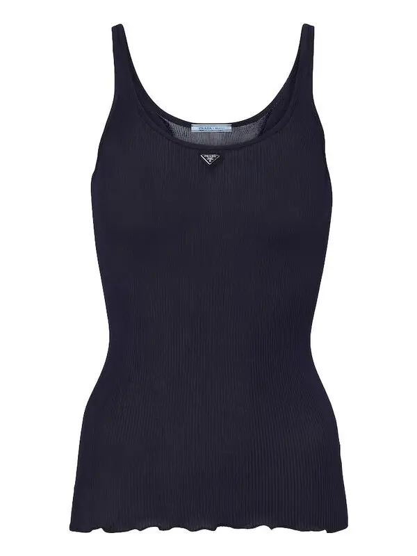 Prada Ribbed-knit Silk Tank Top - Blue