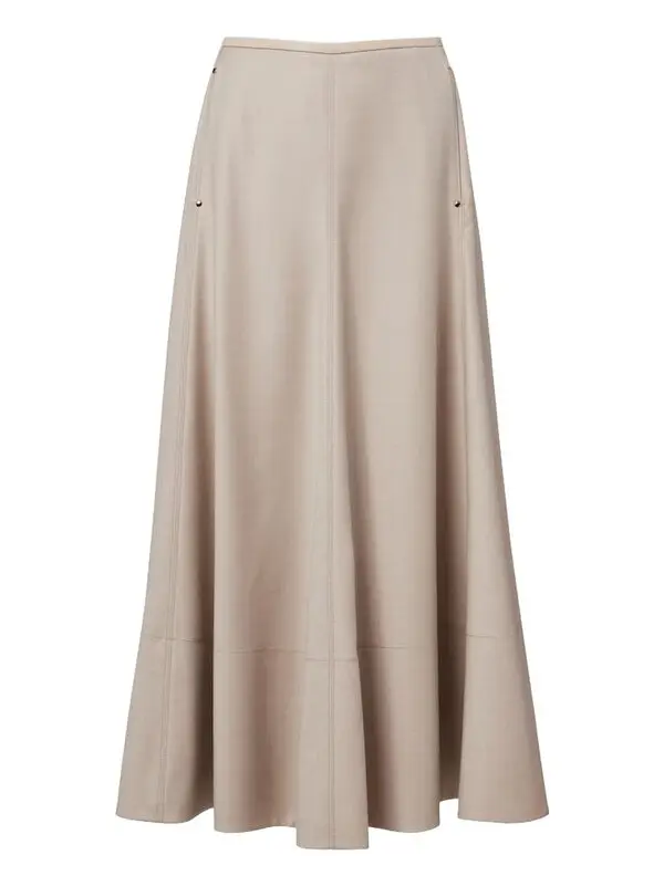 Agnona Leather-trimmed Wool Midi Skirt - Beige
