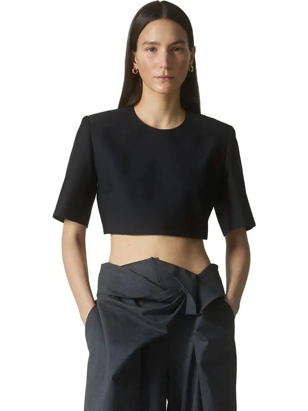 HEIRLOME Adela Cropped Top In Italian Silk Wool Faille - Black