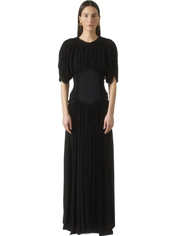 HEIRLOME Micka Shirred Floor-length Dress In Italian Viscose Jersey - Black
