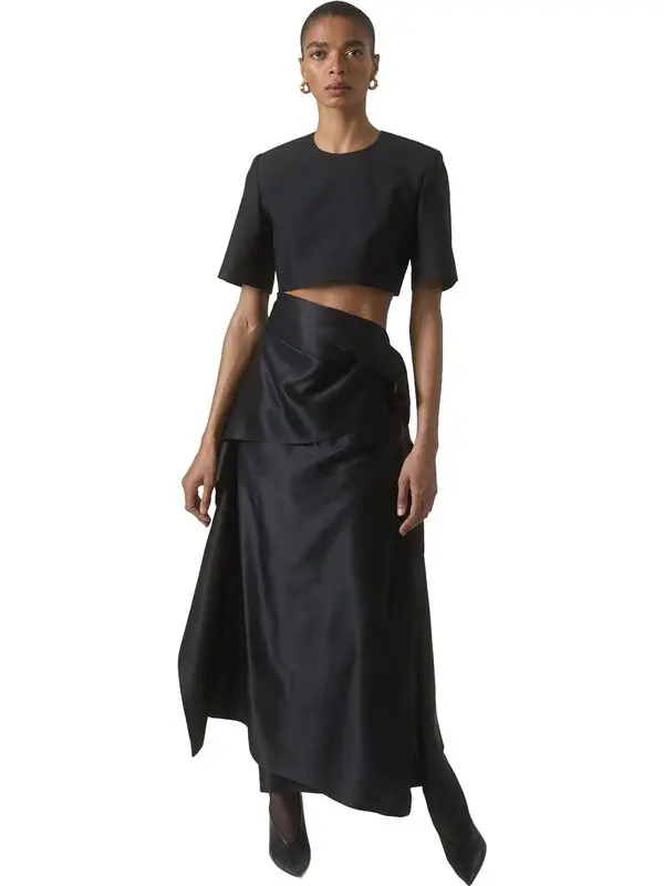 HEIRLOME Rosario Midi Skirt In Satin - Black