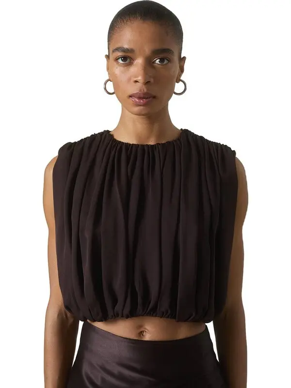 HEIRLOME Penny Top Shirred Silk Double Georgette Crop Top - Ganache