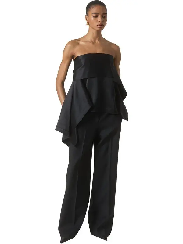 HEIRLOME Rosario Strapless Draped Silk Satin Top - Black