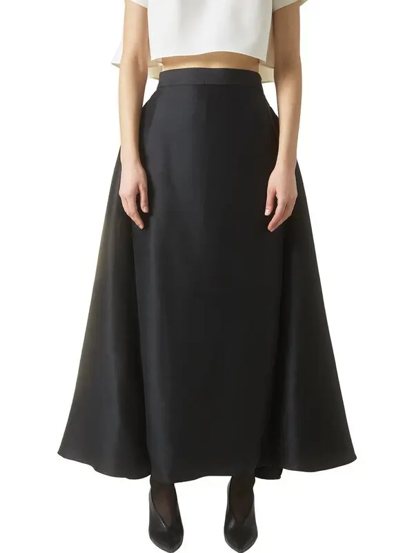 HEIRLOME Viola Silk Shantung Midi Skirt - Black