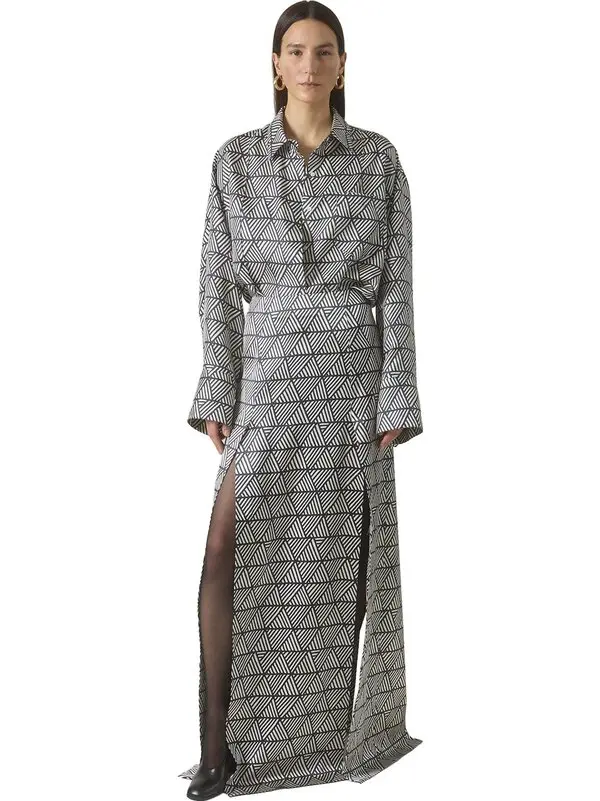 HEIRLOME Florence Printed Silk Satin Maxi Skirt - Ivory/black