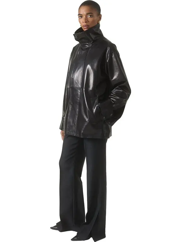 HEIRLOME Ellis Leather Funnel Neck Jacket - Black