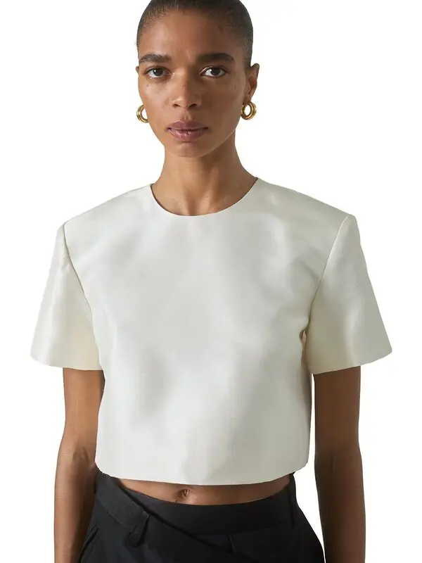 HEIRLOME Eliza Cropped Top In Italian Silk Shantung - Ivory